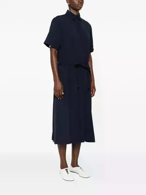 Lacoste Pleated Belted Midi Shirt Dress