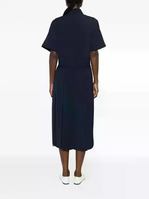 Lacoste Pleated Belted Midi Shirt Dress