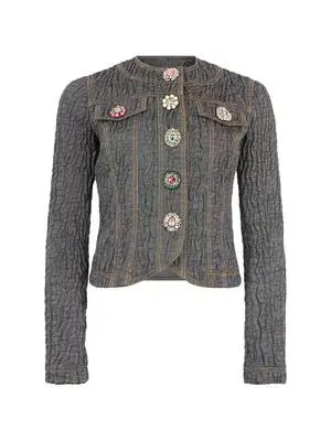 Moschino Jewel-embellished Crinkled Denim Jacket