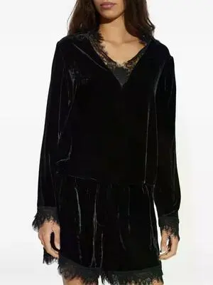GANNI Lace-trimmed Velvet Top