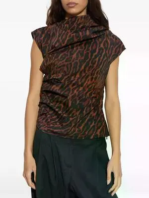 GANNI Leopard-print Draped Top - Brown
