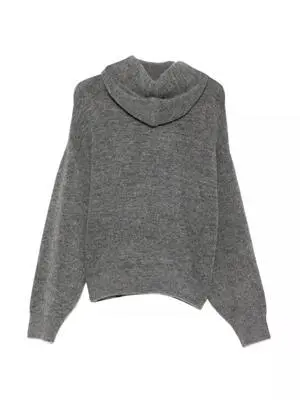 Closed Bow-detail Knitted Hoodie - Grey