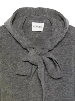 Closed Bow-detail Knitted Hoodie