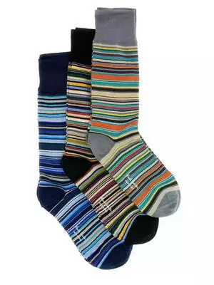 Paul Smith Tri-colour 'signature Stripe' Socks Three Pack - Blue