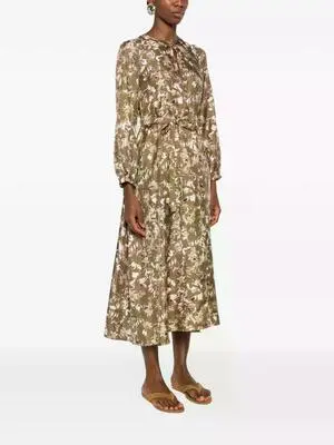 Max Mara Floral-print Belted Midi Dress
