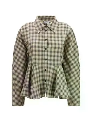 GANNI Check Peplum Shirt