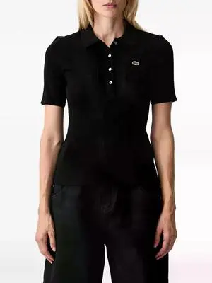 Lacoste Logo-patch Ribbed-knit Polo Shirt - Black