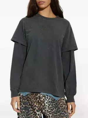 GANNI Logo-print Layered-sleeve T-shirt - Grey
