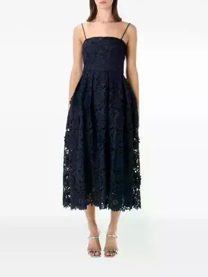 ROTATE BY BIRGER CHRISTENSEN 3d Lace Flared Midi Dress Dark