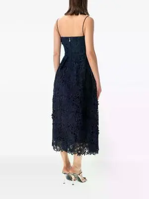 ROTATE BY BIRGER CHRISTENSEN 3d Lace Flared Midi Dress Dark