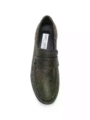 JIMMY CHOO Crackle-effect Leather Loafers