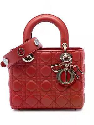 Dior 2017 Small Lambskin Cannage Myabcdior Lady Satchel - Red