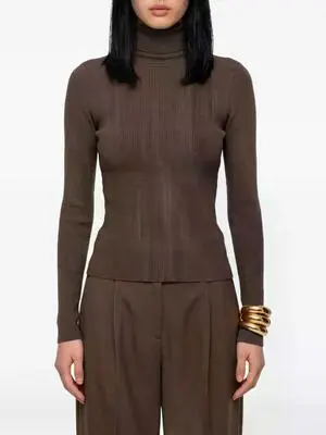 Max Mara Ribbed-knit Turtleneck Sweater - Brown