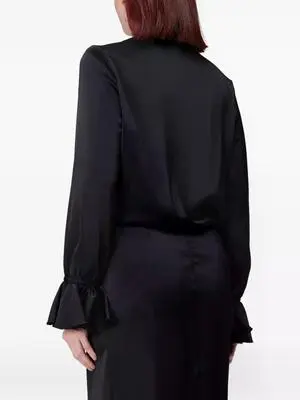 HANITA Wrap-style Ruffled-cuff Blouse - Black