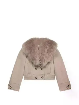 Blumarine Double-breasted Faux-fur Collar Coat - Neutrals
