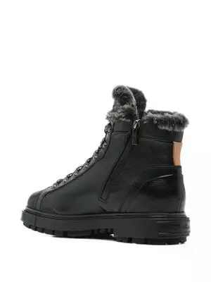 Santoni Fur-trim Lace-up Boots