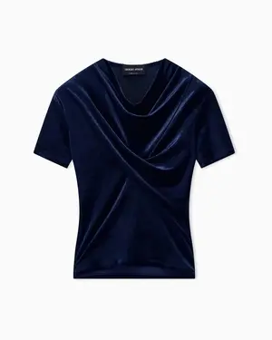 Giorgio Armani Jumper Slim-fit T-shirt In Viscose Chenille Front Draping Blue