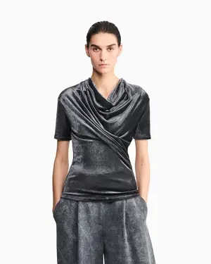 Giorgio Armani Jumper Slim-fit T-shirt In Viscose Chenille Front Draping - Grey