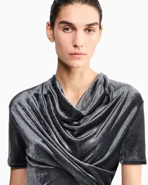Giorgio Armani Jumper Slim-fit T-shirt In Viscose Chenille Front Draping - Grey