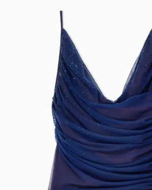 Giorgio Armani Stretch Tulle Bodysuit With Draped Neckline And Strass