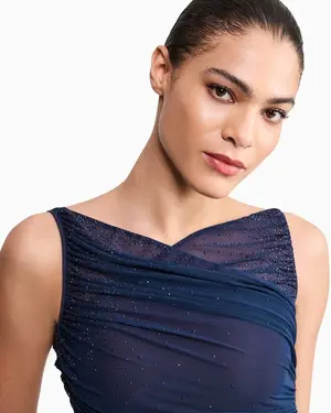 Giorgio Armani Stretch Tulle Bodysuit With Draped Neckline And Strass