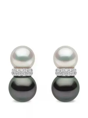 Yoko London Glitz Pearl And Diamond Earrings - Silver
