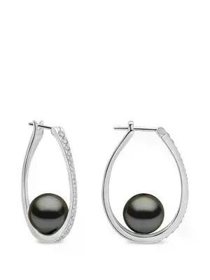 Yoko London Glitz Tahitian Pearl And Diamond Hoop Earrings - Silver