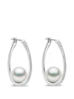Yoko London Glitz Akoya Pearl And Diamond Hoop Earrings - Silver