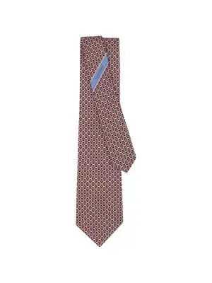 FERRAGAMO Gancini-links Print Silk Tie - Red