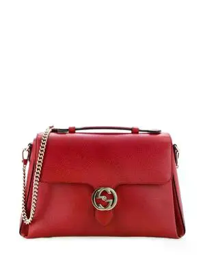 Gucci Interlocking Top Handle Bag Leather Medium Shoulder Bag - Red