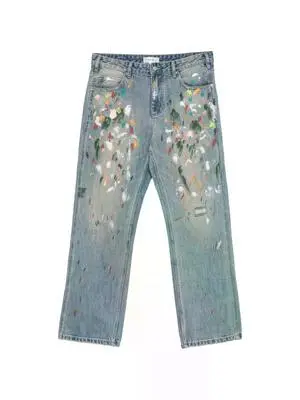 FOUND Paint-splatter Distressed Jeans - Blue