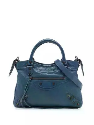 Balenciaga 2014 Lambskin Motocross Classic Town Satchel - Blue
