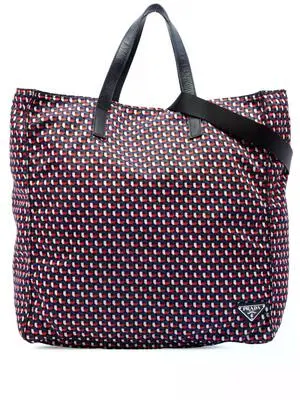 Prada 2013-2026 Tessuto Stampato Octagon Satchel - Red