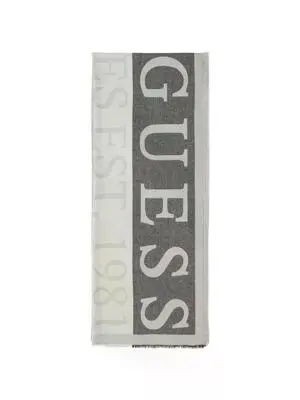 Guess Logo-jacquard Frayed-edge Scarf - Grey