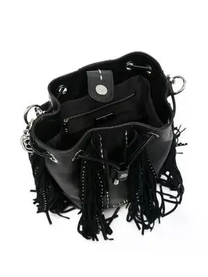 LA CARRIE Fringe-detail Studded Bucket Bag
