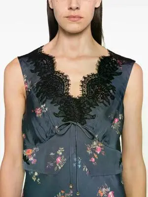 SELF-PORTRAIT Floral-print Lace-trimmed Midi Dress