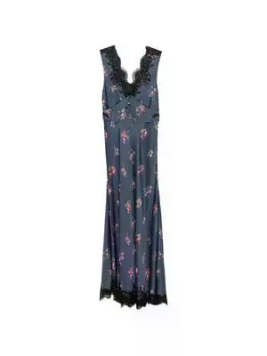 SELF-PORTRAIT Floral-print Lace-trimmed Midi Dress - Blue
