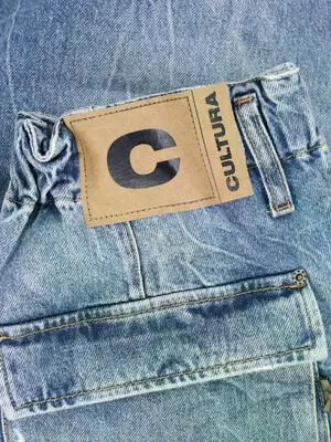 CULTURA Faded Pleated Denim Shorts