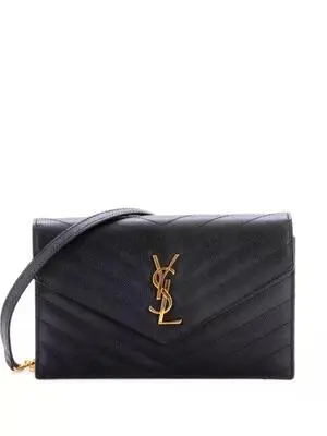 Saint Laurent Classic Monogram Wallet On Chain Matelasse Chevron Leather Small Crossbody Bag - Black