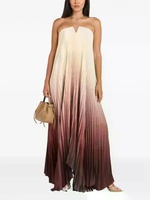 L'IDEE Pleated Ombré-effect Maxi Dress
