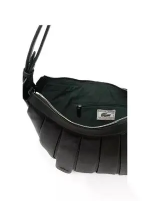 Lacoste M Hobo Pleated Leather Shoulder Bag - Black