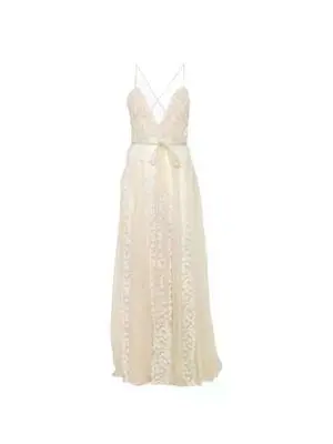Fendi Chiffon And Peonia Lace Dress - Neutrals