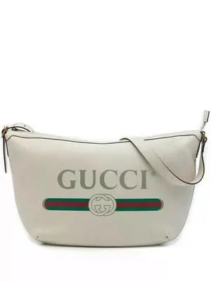 Gucci 2016-2026 Grained Calfskin Logo Half Moon Crossbody Bag - Brown
