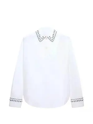 Marni Poplin Half-button Shirt With Broderie Anglaise