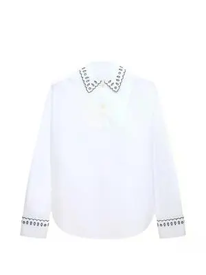 Marni Poplin Half-button Shirt With Broderie Anglaise - White