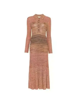 Zimmermann Ribbed-knit Polo-collar Midi Dress - Orange