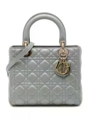 Dior 2014 Medium Pearlescent Lambskin Cannage Lady Satchel - Grey