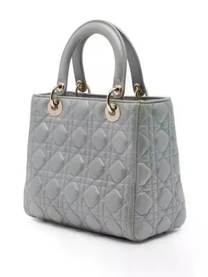 Dior 2014 Medium Pearlescent Lambskin Cannage Lady Satchel - Grey