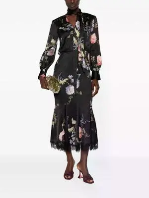 SELF-PORTRAIT Floral-print Lace-trim Midi Dress
