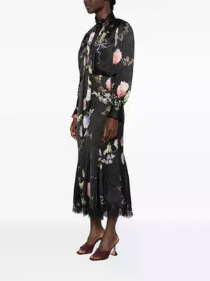 SELF-PORTRAIT Floral-print Lace-trim Midi Dress